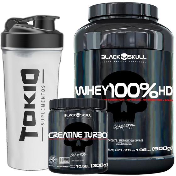 Kit Black Skull Whey 100 Hd 900g Pote Creatina Turbo 300g Pote