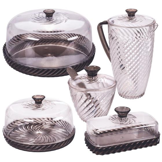 Kit boleira baixa, queijeira, açucareiro, manteigueira e jarra de ...