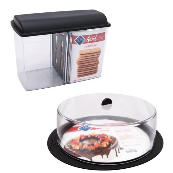Kit Boleira + Porta Biscoito Bolacha Acrílico - Plastutti - Boleira ...