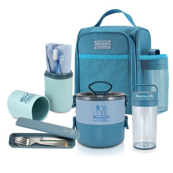 Kit Bolsa Termica Completo Marmita Redonda Azul - Jackie Design - Bolsa ...