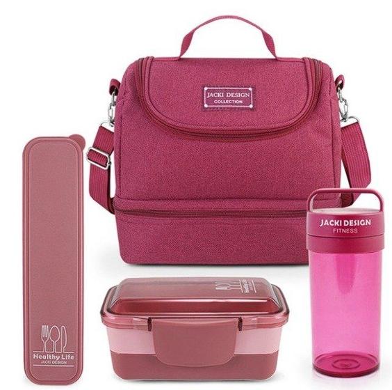 Kit Bolsa Térmica Pote Marmita 950ml Garrafa 550ml e Porta Talheres JOY - Jacki Design ...