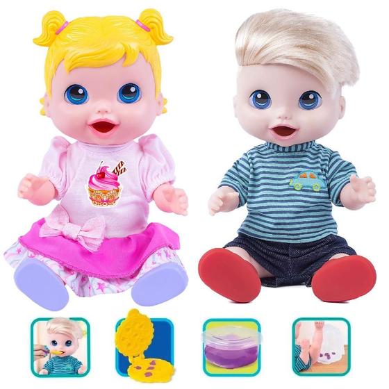 kit Boneca e Boneco Baby Comidinha Alive Come e Faz Caquinha Com ...