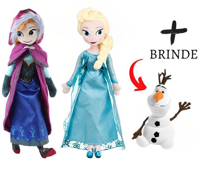 Kit Bonecas Anna E Elsa Frozen Pelúcia Princesas Disney 40cm - Disney ...