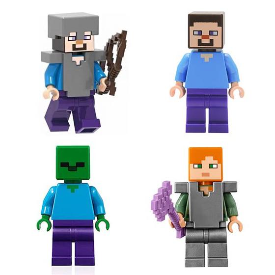 Kit bonecos minecraft steve creeper blocos alex de montar - Brinquedos ...