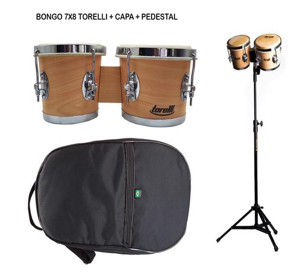 Kit Bongo Torelli 7x8 Natural Tb011 Com Pedestal E Capa - Torelli Musical - Bongô - Magazine Luiza