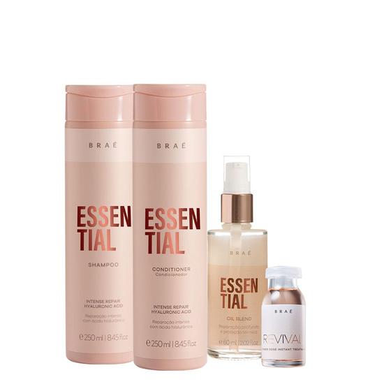 Kit Braé Essential Shampoo Condicionador Oil Blend e Revival Ampola de Tratamento (4 produtos ...
