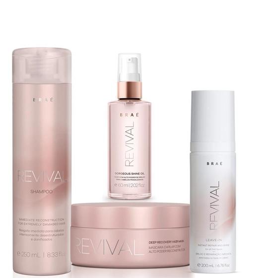 Kit Braé Revival Shampoo 250ml + Máscara 200g + Óleo Gorgeous Shine 60ml + Leave-In 200ml - Kit ...