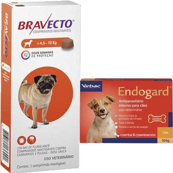 Kit Bravecto 10 a 20kg e Vermífugo Endogard 10kg Com 6 Comprimidos ...