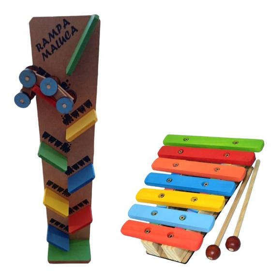 Kit Brinquedo Pedagógico Madeira Xilofone + Rampa Maluca - BH Mania De Brincar - Brinquedos ...