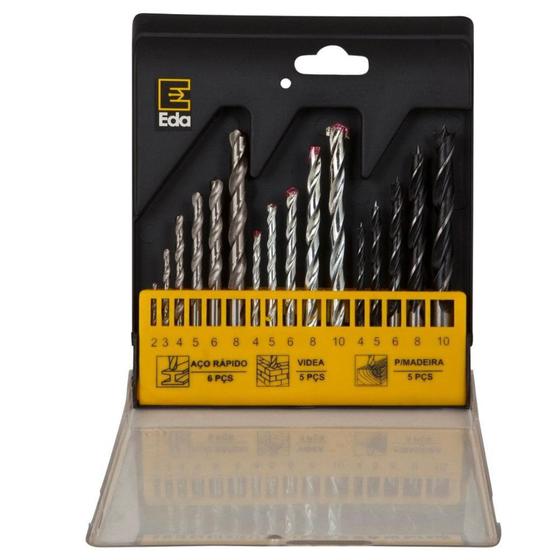 Kit Brocas com 16 Peças Aço Carbono HSS e Widea - Eda - Broca ...