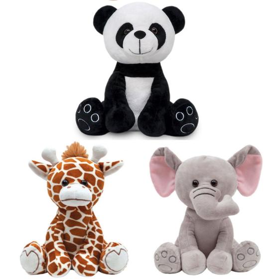 Kit Buba Pelúcias Baby Girafinha Elefante e Panda Safari Decoração ...