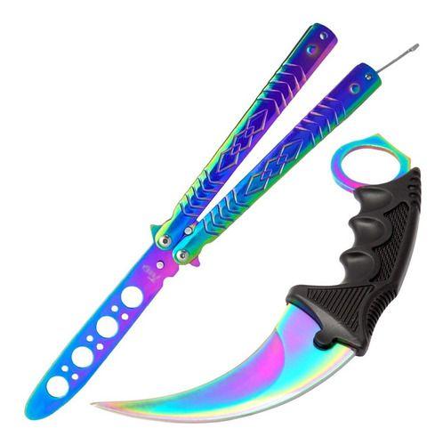 Kit Butterfly + Karambit Cs Go Multi Color Afiadas Tático - CC - Facas ...