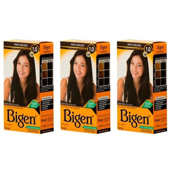 Kit C/03 Bigen Tinta 5.9 Preto Azulado - Tinta de Cabelo - Magazine Luiza