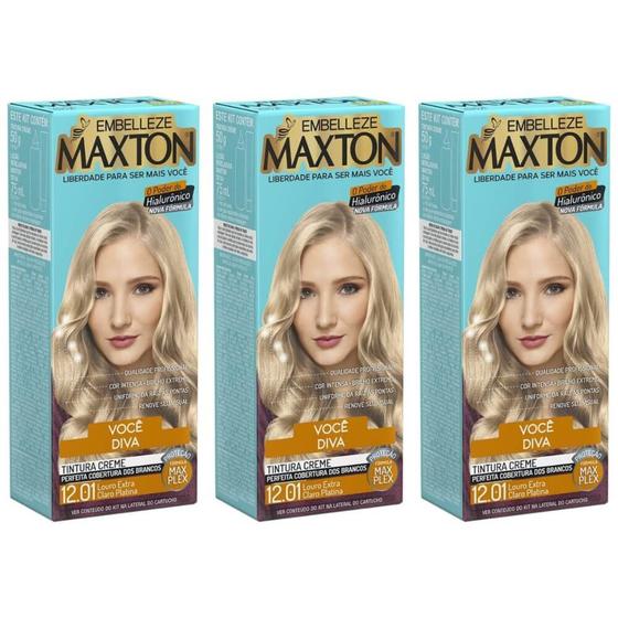 Kit C/03 Maxton Tinta 12.01 Louro Extra Claro Platina - Tinta de Cabelo ...