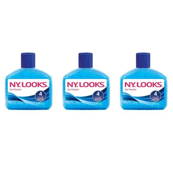 Kit C/03 Nylooks Gel Fixador Mega Garrafa Azul 240g - Modelador e ...