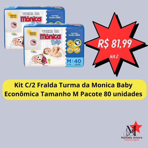 Kit C/2 Fralda Turma da Monica Baby Econômica Tamanho M Pacote 80 ...