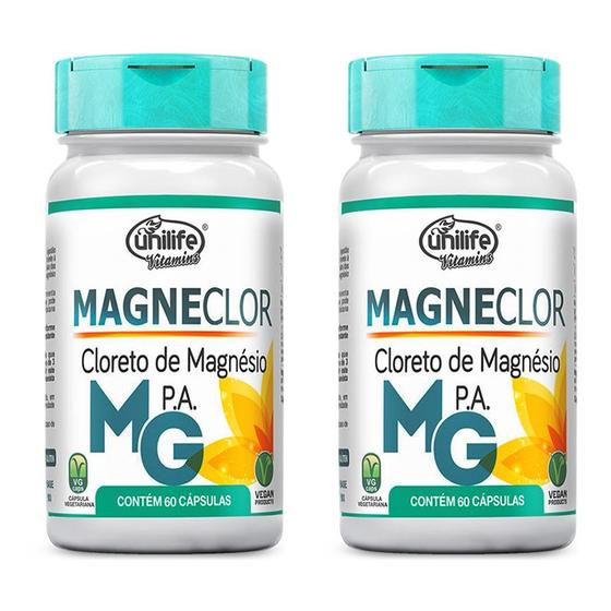 KIT C/ 2 MAGNECLOR CLORETO DE MAGNÉSIO P.A. 60 Cáps UNILIFE - Cloreto de Magnésio / Magnésio ...