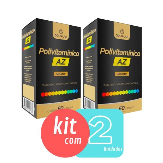 Kit c/2 Polivitamínico AZ 500g c/60 cáps Suple alimentar - gold lab ...