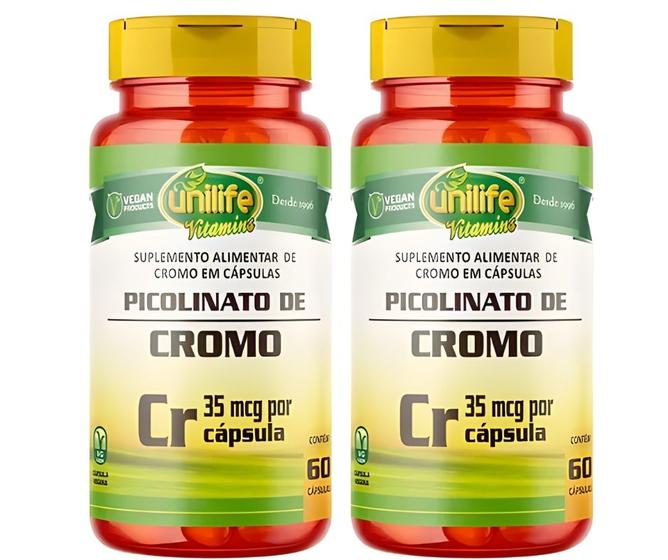KIT C/2 Un. Suplemento Picolinato De Cromo 500mg Vegan 60 Cápsulas ...