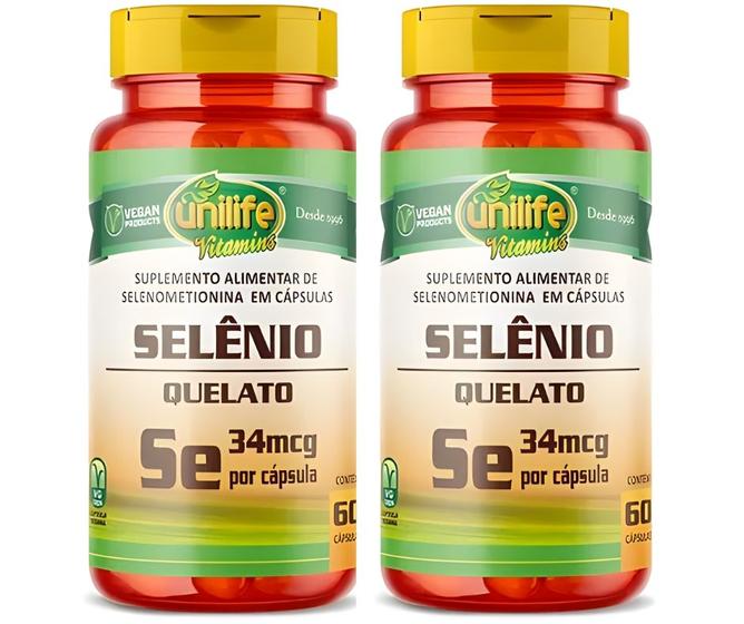 KIT C/2 Un. Suplemento Selênio Quelato Se 500mg 60 Cápsulas Vegano ...