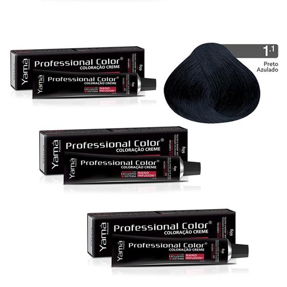 Kit C/3 Colorações Prof Color Nano 1.1 Preto Azulado - Yamá - Tinta de ...