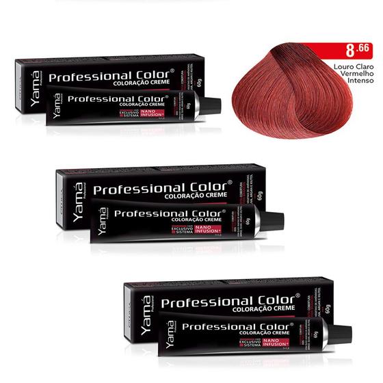 Kit C/3 Colorações Prof Color Nano Infusion 8.66 Louro Claro Vermelho ...