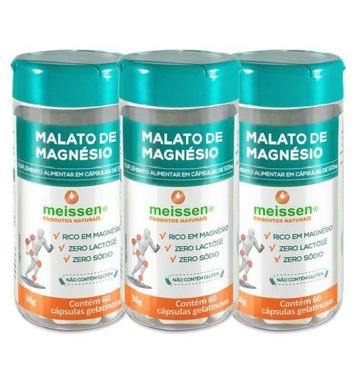 Kit C/3 Malato De Magnésio Puro - 60 Cápsulas Meissen - Cloreto de Magnésio / Magnésio Dimalato ...