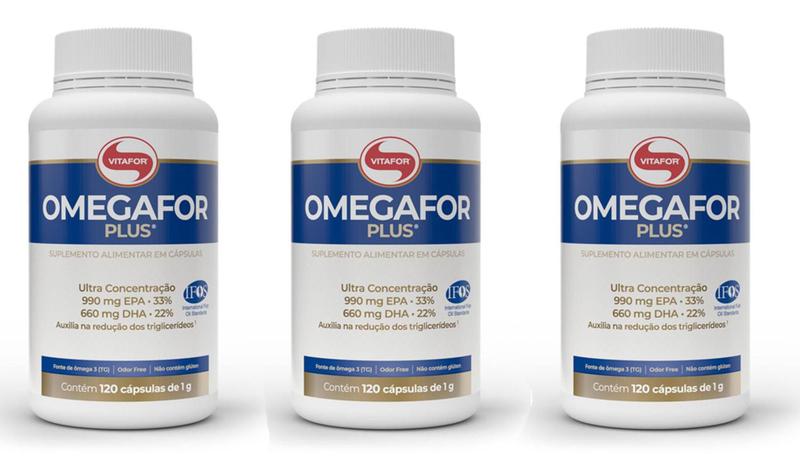 Kit c/3 Omegafor Plus EPA DHA Ômega 3 C/120 Capsulas 1g Vitafor - Ômega ...