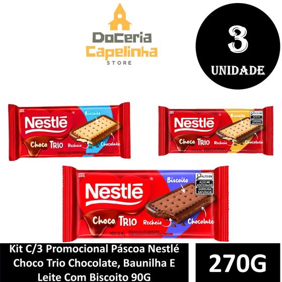 Kit C/3 Promocional Páscoa Nestlé Choco Trio Chocolate, Baunilha E ...