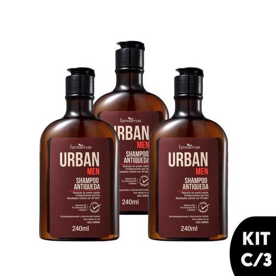 Kit c/ 3 Shampoo Masculino Antiqueda Urban Men 240ml - FarmaErvas ...