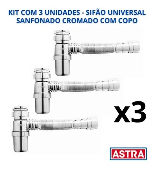 Kit C/ 3 Unidades - Sifão Sanf. Copo Cromado - 577 - ASTRA - Sifão Universal - Magazine Luiza