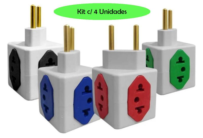Kit c/ 4 Benjamin Adaptador Tomada Bivolt 20a E 10a Cubo 4 Entradas ...
