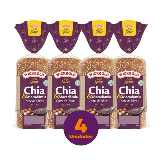 Kit c/ 4 Pão de Forma Integral Wickbold Grão Sabor Chia e Macadâmia ...