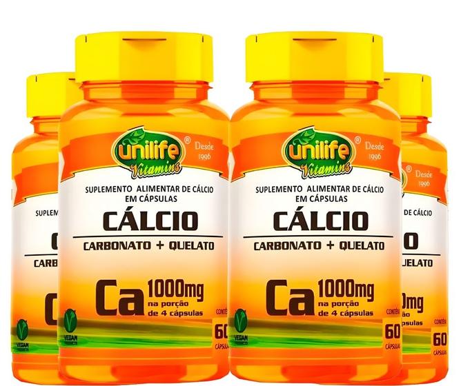 KIT C/4 Un. Suplemento Cálcio Quelato Ca Puro Vegan 60 Cápsulas ...