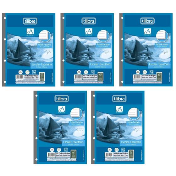 Kit C/5 Bloco De Fichário Univ. 80 Folhas - Tilibra - Folha de Fichário ...