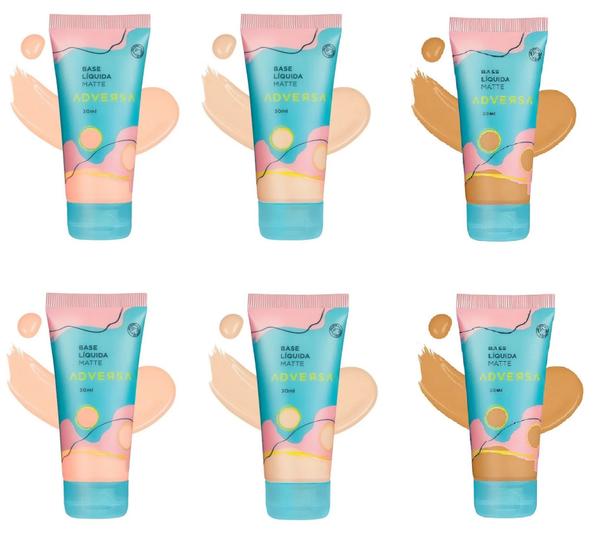 Kit C/6 UN Base Líquida Matte Oil Free Vegana Adversa - Escolha seu Tom ...