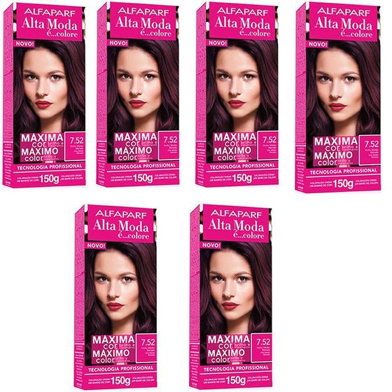 Kit c/6unid Tintura Alta Moda 752 Vinho Medio Marsala - Tinta de Cabelo ...