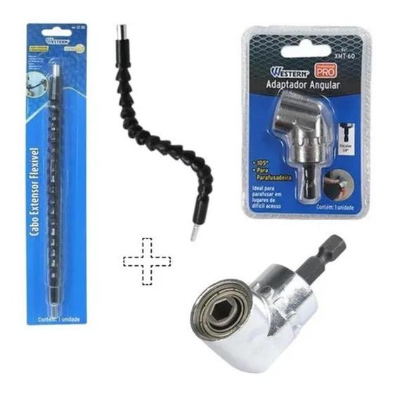 Kit Cabo Extensor Flexível + Adaptador Angular Para Furadeira E ...