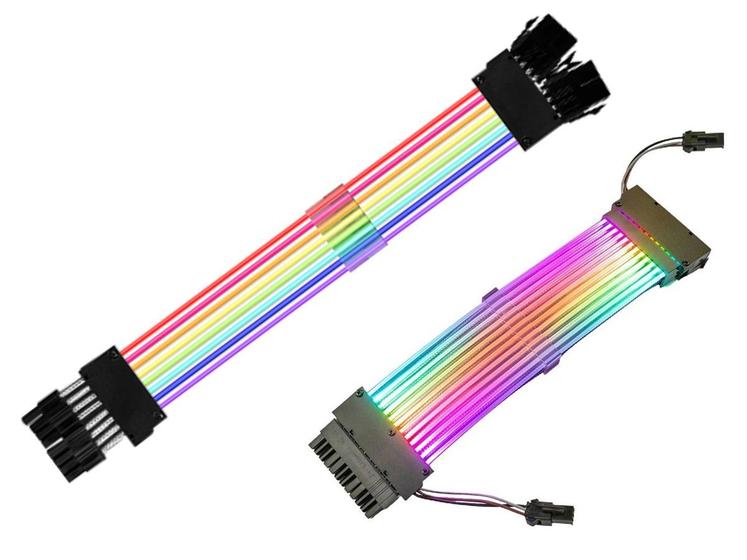Kit Cabo Sleeved Argb Flexível 24 Pinos Para Fonte + Cabo 16 Pinos 2x8 ...