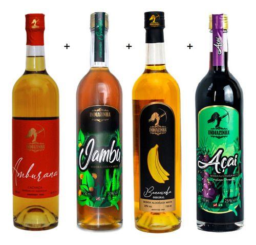 Kit Cachaças Indiazinha Jambu + Amburana + Bananinha + Açaí - Cachaça ...