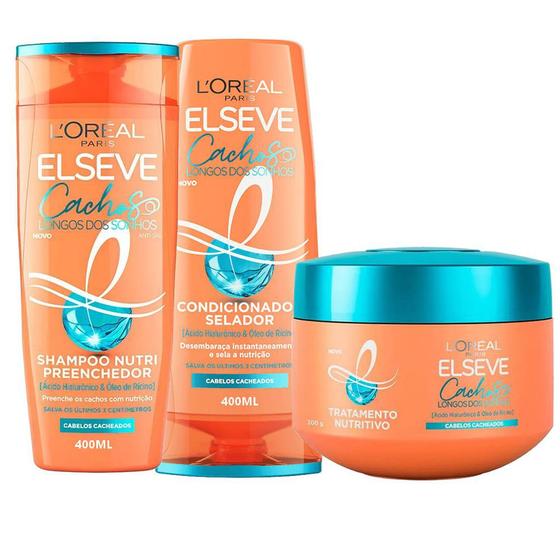 Kit Cachos Longos dos Sonhos Elseve Loreal Paris Shampoo Condicionador ...