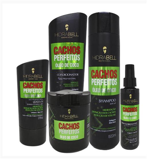 Kit Cachos Perfeitos Hidrabell (Sh 500 ml, Cond 400g, Leave-in 285g, Máscara 450g, Spray 120 ml ...
