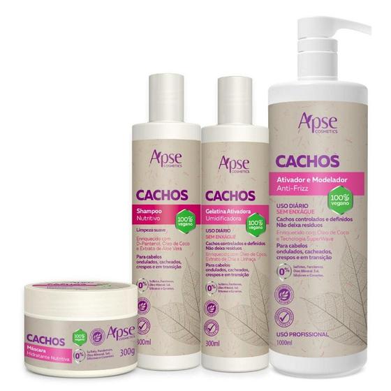 Kit Cachos Shampoo, Gelatina, Máscara e Ativador Modelador Apice Cosmétics - 4 Itens - Apse ...