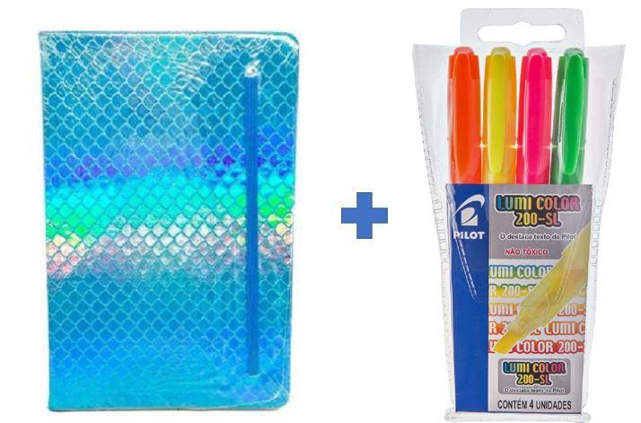 Kit Caderno Anotações Sereia com Marca Texto Lumi Color - RIGNEL ...