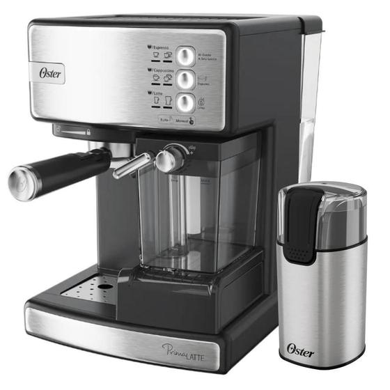 Kit Cafeteira Nova PrimaLatte Inox e Moedor de Café Elétrico Inox Oster ...