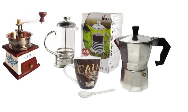 Kit Cafeteria Moedor café, Cafeteira francesa 350ml Inox, cafeteira ...