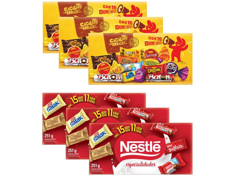Kit Caixa de Bombom Garoto Garotices 250g - 3 Unidades + Nestlé Especialidades 251g 3 Unidades ...
