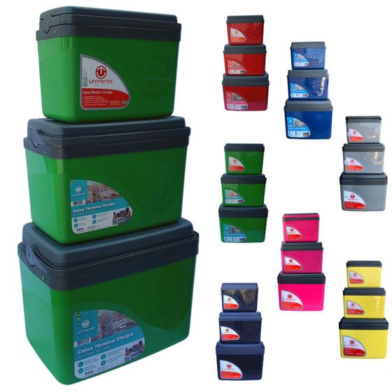 Kit Caixa térmica Cooler 7,5L + 15L + 30L Alça Tampa bandeja ...