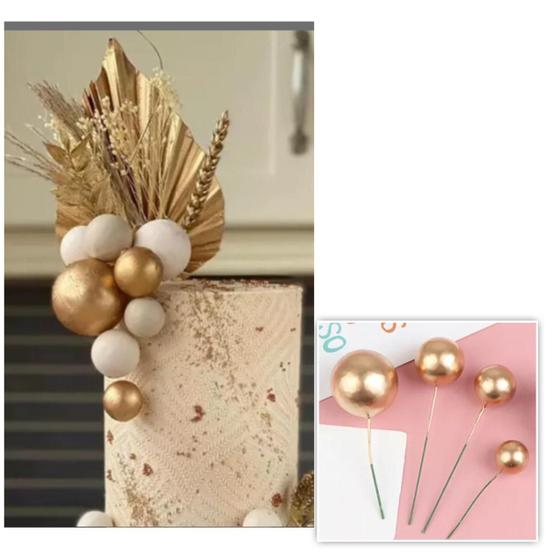 Kit Cake Topper / Topo de Bolo Bolas Perolas Douradas 8 Un - Cia do ...