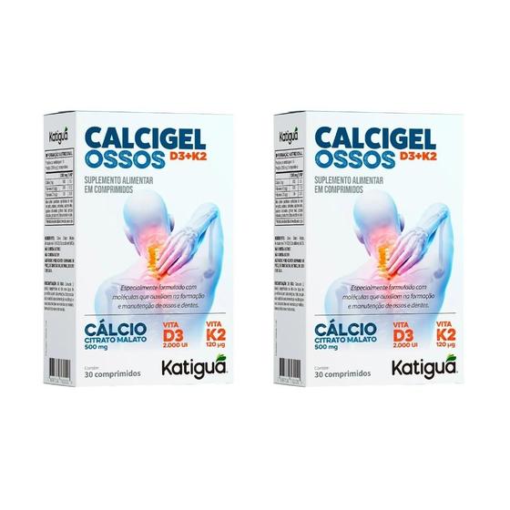 Kit Calcigel Osso D3+k2 Com 2 Uni De 30 Comprimidos Cada - KATIGUA ...